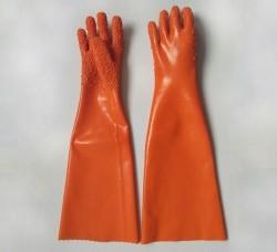 China Long Sleeve Oil Resistant Gloves Orange Color For Inspection / Material Handling for sale