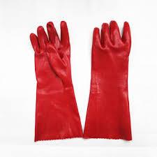 China Hand Protection Oil Resistant Gloves , Red Color Long Sleeve Work Gloves for sale