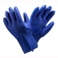 China Impermeable PVC Work Gloves , Blue Color PVC Coated Gloves For Electrical for sale