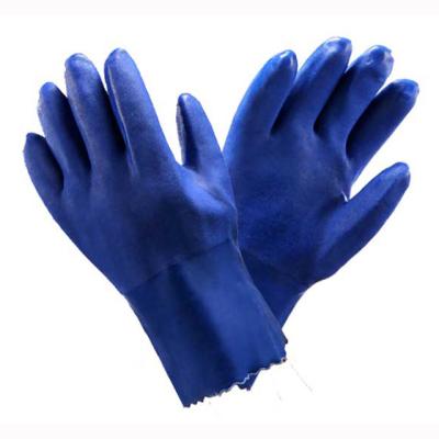 China Impermeable PVC Work Gloves , Blue Color PVC Coated Gloves For Electrical for sale