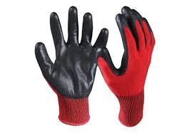 China Red And Black Nitrile Dipped Work Gloves Firm Grip Safety Cuff Abrasion Resistant for sale