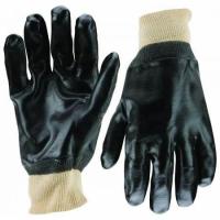 China Black Color PVC Work Gloves , Impermeable PVC Coated Gloves For Electrical for sale