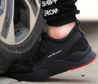 China Slip Resistant Flyknit Fabric Leather Waterproof Steel Toe Work Shoes for sale