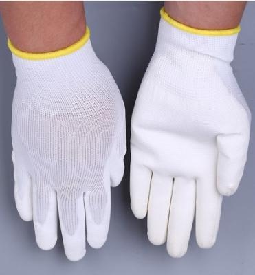 China 24cm 22g Polyurethane Palm Coated Nylon Work Gloves White Color for sale