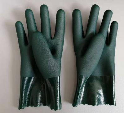 China EN374 Sandy Finish Double Dipped Pvc Knit Wrist Gloves Fully Coated for sale