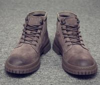 China KHAKI Pig Leather Tooling Lace Up Comfortable Stylish Sneakers Martin Boots for sale