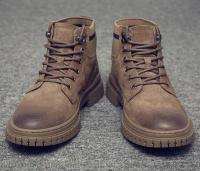 China KHAKI Pig Leather Tooling Lace Up Comfortable Stylish Sneakers Martin Boots for sale