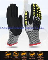 China Oilfield HPPE Impact Sandy Nitrile Coating TPR Anti Impact Cut Resistant Gloves for sale