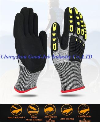China Oilfield HPPE Impact Sandy Nitrile Coating TPR Anti Impact Cut Resistant Gloves for sale