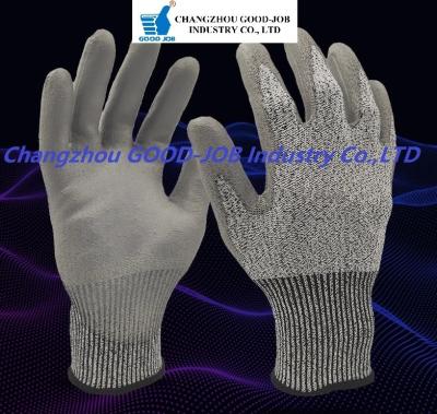 China HPPE Liner 13G Gloves PU Palm coated EN388 4443C Cut Resistant Gloves for sale