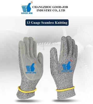 China Long Cuff HPPE Polyethylene Cow Split Leather Level 5 Anti Cut Gloves Saw Proof for sale