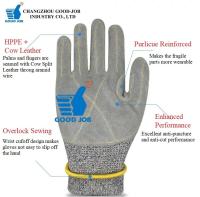 China Long Cuff HPPE Polyethylene Cow Split Leather Level 5 Anti Cut Gloves Saw Proof for sale