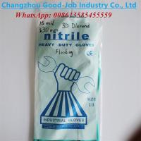 China 15mil 3D Diamond Grain Nitrile Heavy Duty Industry Gloves Flocking Puncture Oilproof Chemical Resistant for sale
