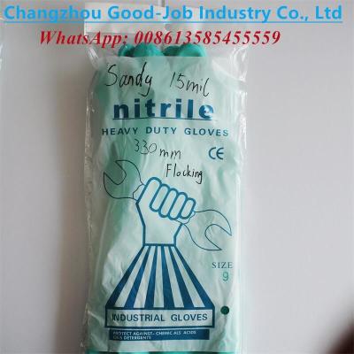 China 15mil Heavy Duty Industry Chemical Protective Work Gloves Sandy Nitrile for sale