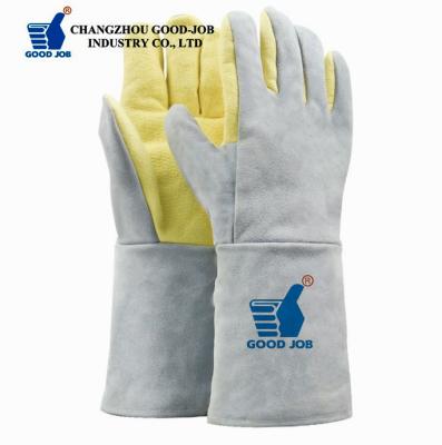 China Cow Leather Aramid Fiber Gloves 500℃ Heat Resistant High Temperature Operating for sale