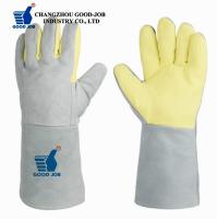 China Cow Leather Aramid Fiber Gloves 500℃ Heat Resistant High Temperature Operating for sale
