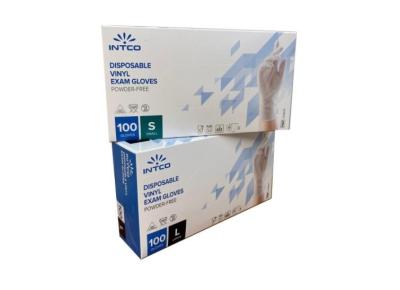 China EN455 ATSM D5250 INTCO Disposable Vinyl Examination Gloves Powder Free for sale
