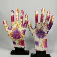 China Polyester Liner Pu Garden Work Gloves Flower Printing For Women for sale
