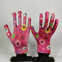 China Polyester Liner Pu Garden Work Gloves Flower Printing For Women for sale