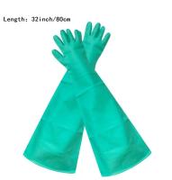 China Long Cuff Green Nitrile Chemical Resistant Gloves 80cm Dry Glove Box Cleaning for sale