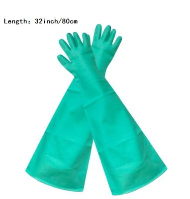 China Long Cuff Green Nitrile Chemical Resistant Gloves 80cm Dry Glove Box Cleaning for sale