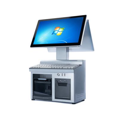 China Self Payment Supermarket POS Terminal Win10 Android Dual 15.6 Inch Screen 80mm Printer for sale