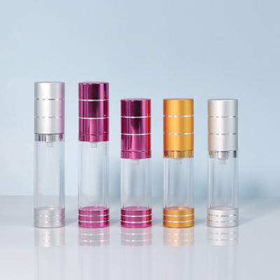 China Collar Material PP 15ml 30ml 50ml Luxury Design AS Material Round Shape Lotion Serum Cream Refillable Airless Bottle for sale