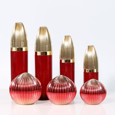 China Translucent Stripe Design Plastic Acrylic Lotion Pump Bottle And Cream Jar For Logo Acceptable Skincare Cosmetic Packaging for sale