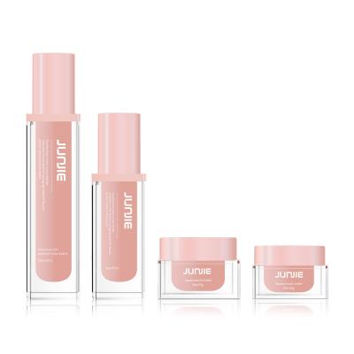 China Screen Printing Square Acrylic Bottles Light Pink Perfume Bottle 50ml 100ml For Skin Care Products for sale
