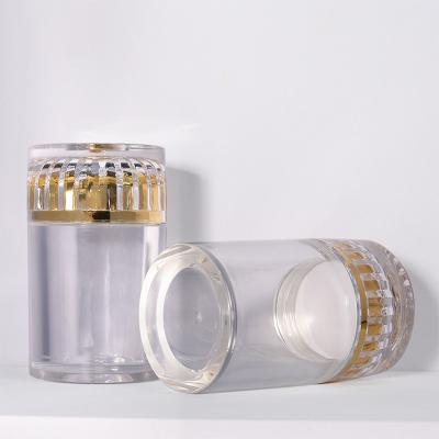 China 50ml Pearlescent Gold Lid Plastic Bottle for Capsules and Pills Transparent Pharmaceutical Container for sale