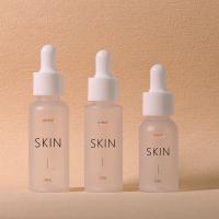 China 1oz 30ml PET Plastic Bottle Luxury Push Button Dropper Bottle Clear Scrub For Serum And Lotion for sale
