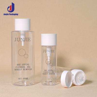 China PET Cosmetic Bottle 100ml 120ml 400ml Makeup Remover Bottle With Round Flat Top for sale