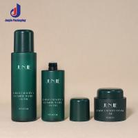 China 500ml PET Plastic Bottle Green Pump Lotion Bottle Frosted With Bamboo Lid for sale