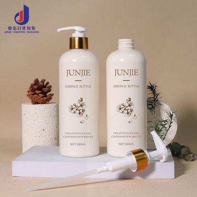 China Empty 500ml Beige Shampoo Body Wash Conditioner Packaging Plastic Bottle With Aluminum Lotion Pump Dispenser for sale