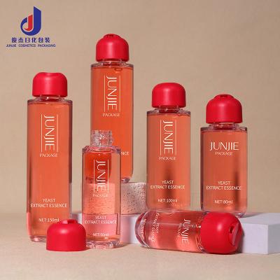 China Customizable 30ml-150ml Plastic TonerBottles Long Neck Flat Type in Red Orange for Clear for Skin Care Made PETG Materia for sale
