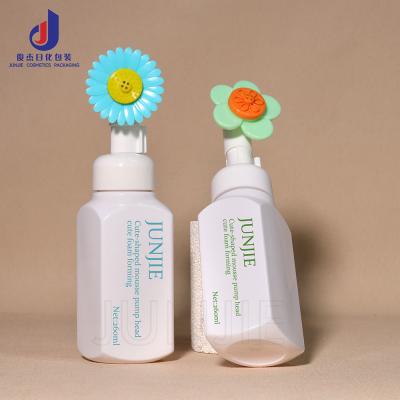 China Hot Sale Cute Empty Plastic Packaging Foaming Pump Bottle 260ml PET Face Wash Mousse Hand Soap Dispenser Foam Bottle for sale