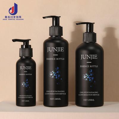 China Luxury Hair Packaging 100ml 240ml 250ml Hard Refillable Plastic Black Cosmetic Shampoo Bottle With Lotion Pump for sale