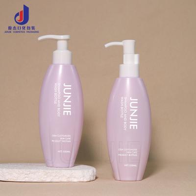 China 200ml Oval Shape PET Shampoo Bottle Body Wash Shower Gel Lotion Bottles With Pump Sprayer for sale