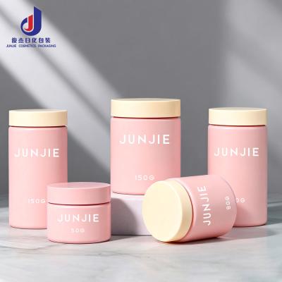 China 50g-150ml Round Pink Matte Body Butter Jars Beauty Body PET Empty Cream Jar for Vitamins Gummy Candies Cream Jar with Cap for sale