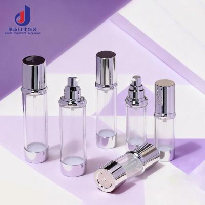 China Logo Color Custom AS 20ml-120ml Silver Lid Empty Cosmetic Packaging Plastic Airless Pump Bottles for Eye Cream Serum for sale