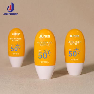 China Luxury 50ml Oval Sunscreen Bottle with Unique Custom Screen Printing, Easy to Squeeze, 50 SPF 5-Layer Lotion for sale