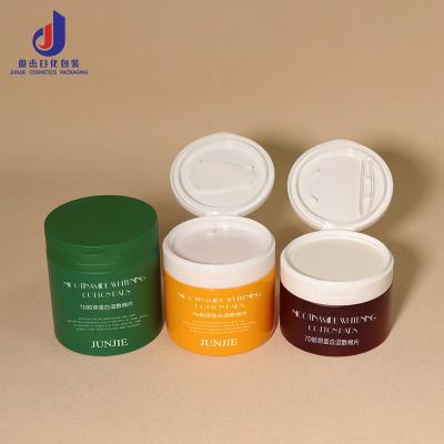 China Empty 100g 250g 300g PET Plastic Jar Cosmetic Cotton Pad Container with Flip Lid and Tweezer Multicolor for sale