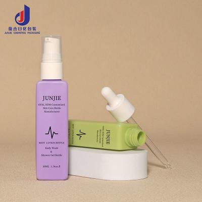 China Custom 50ml Square Plastic Lotion Perfume Bottle with Pump Sprayer Lid for Perfume Oil Packaging From Junjie Packaging for sale