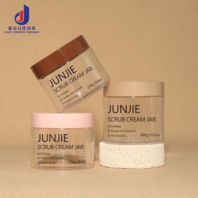 China Custom Color Logo 250ml 300ml Transparent  PET Cream Jars Screw Top Empty Skincare & Hair Mask Packaging UV Printed Lids for sale