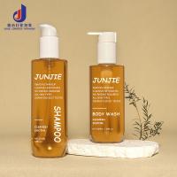 China 200ml 250ml PET Cosmetic Bottles Flat Shoulder Round Bottom Shape with Press Lotion Pump for Hair Conditioner, Makeup Remover for sale