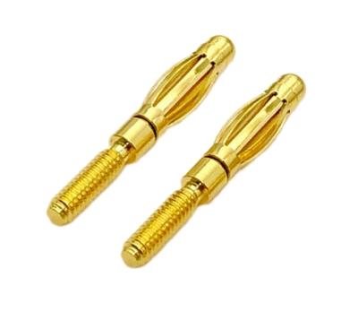 China Customized Size 4mm Male Banana Plug Connector With Gold And Threaded Shroud Guaranteed for sale