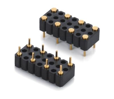 China 5.08mm Pitch Pogo Pin Connector Dip Type Female 8 Pin 4.0mm Three Row Spring Loaded for sale