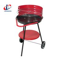 China Backyard Custom Round Charcoal Grill with Storage Rack Wheels for sale