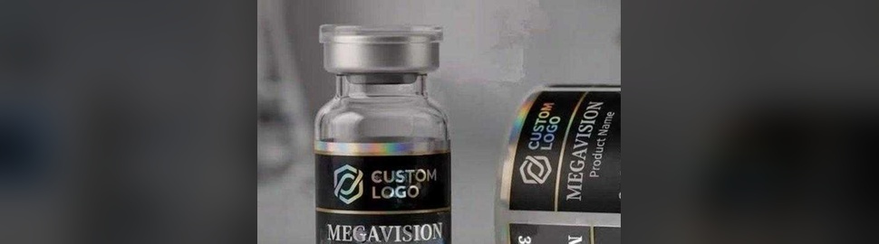 Black holographic peptide vial labels