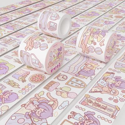 China Hot Sale Custom Design Cartoon Cute Vintage Sticker Adhesive DIY Aesthetic Journal Washi Stickers for sale